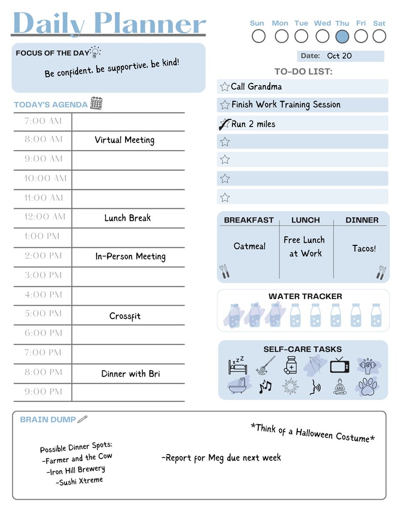 Printable Daily Planner Productivity Planner Self Care Tracker Daily ...