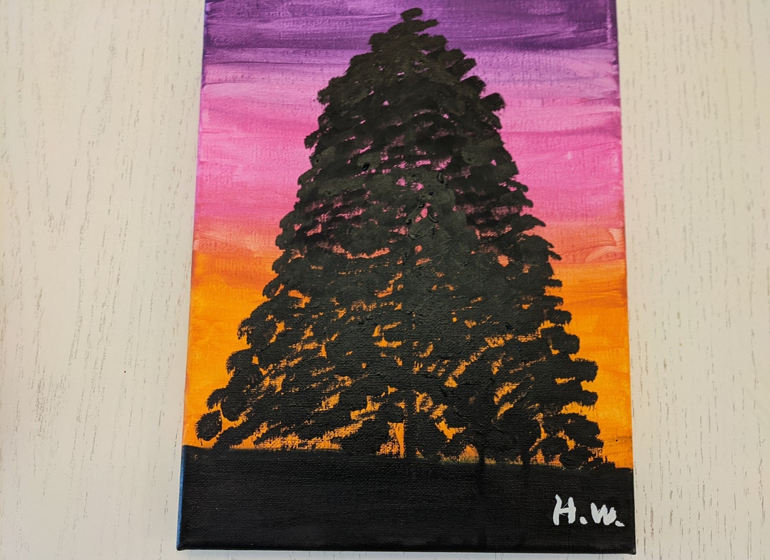 Custom Pine Trees Sunset Painting on Canvas Acrylic Painting Shadow ...
