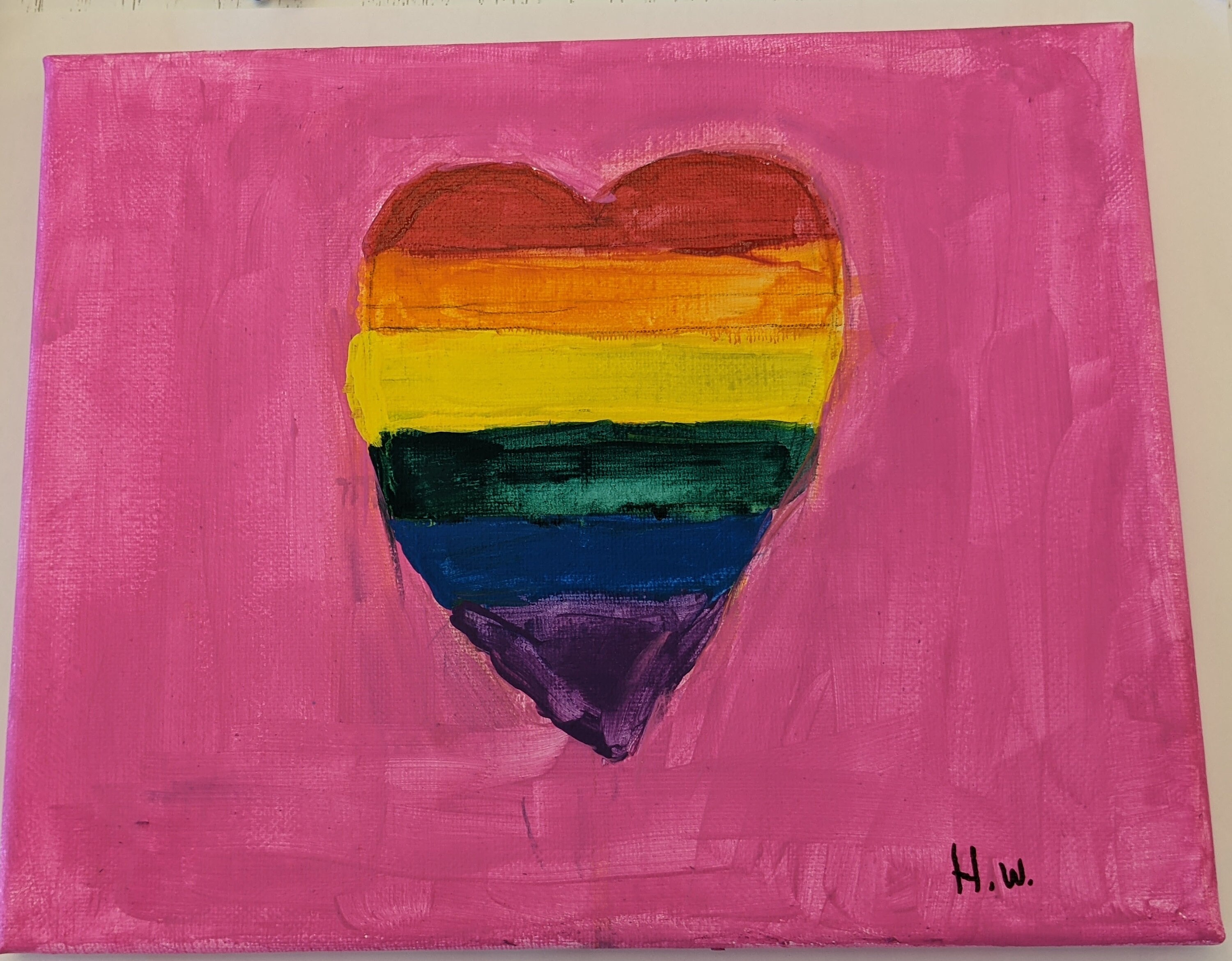 Pride LGBTQ Painting Heart Pride Flag Acrylic Paint on Canvas Art Love ...