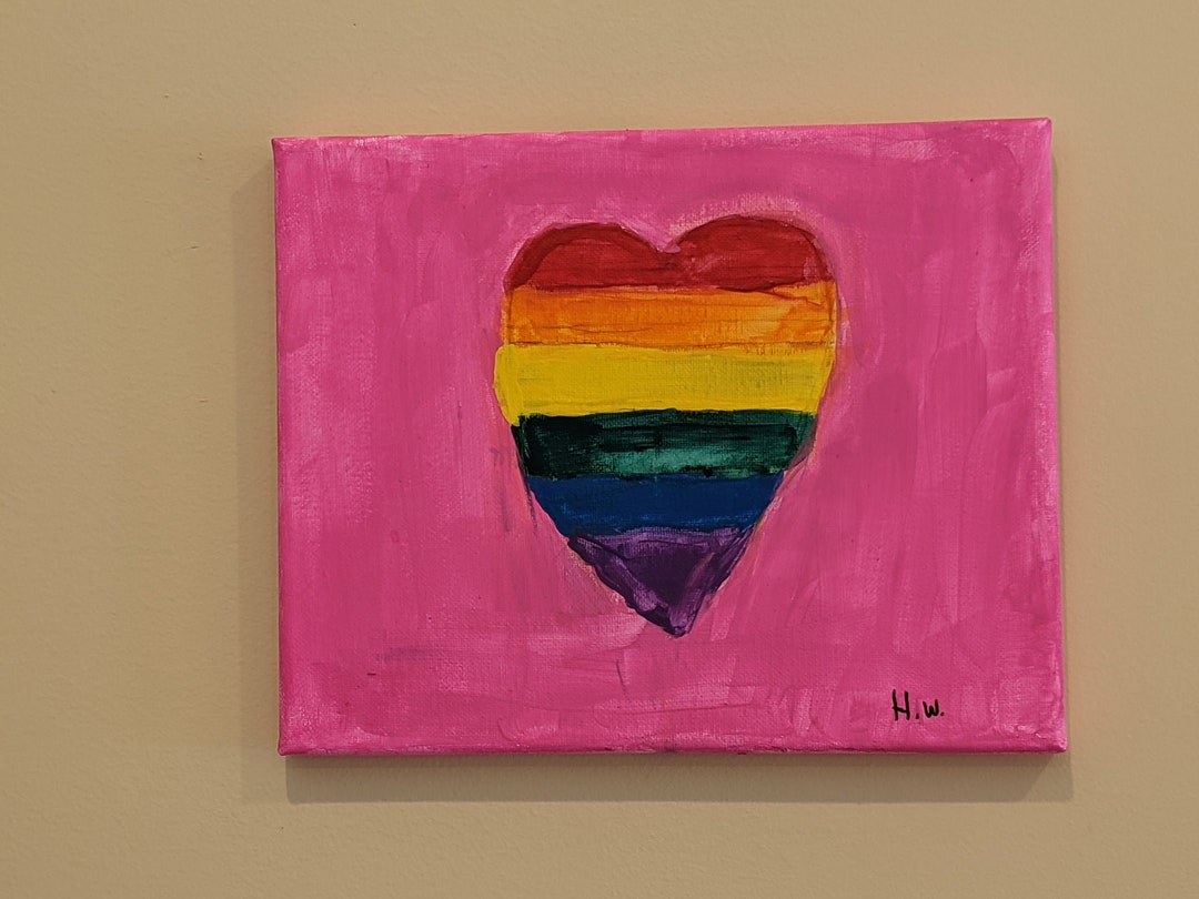 Pride LGBTQ+ Painting Heart Pride Flag Acrylic Paint on Canvas Art Love ...