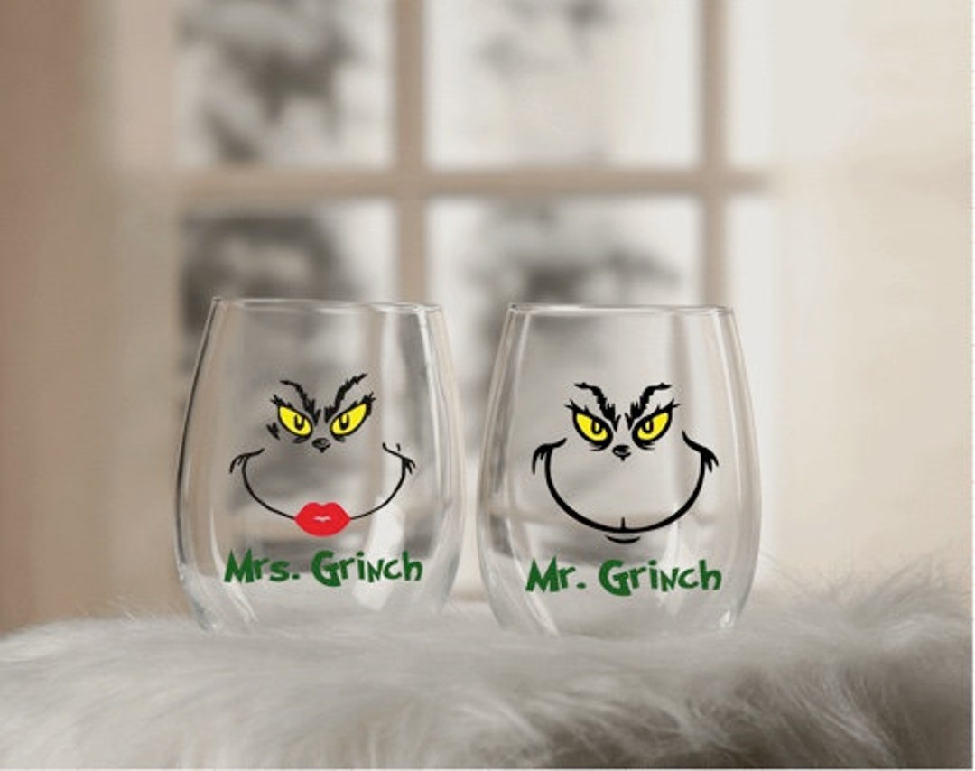 Pareja Mrs Grinch Mr Grinch, copas de vino sin tallo, 20,5 oz - Etsy España