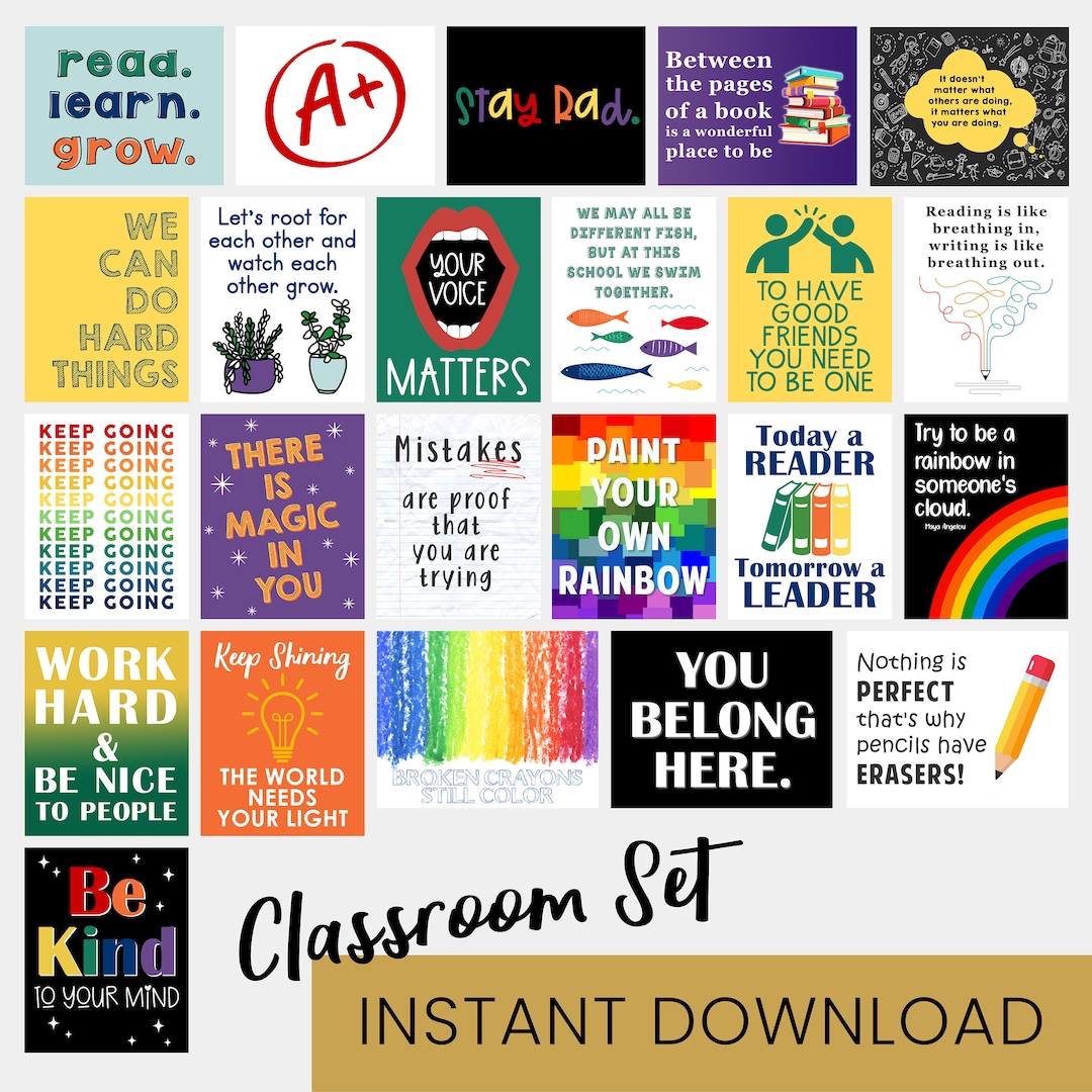 Classroom Poster Art Set Home School Motivational Posters - Etsy