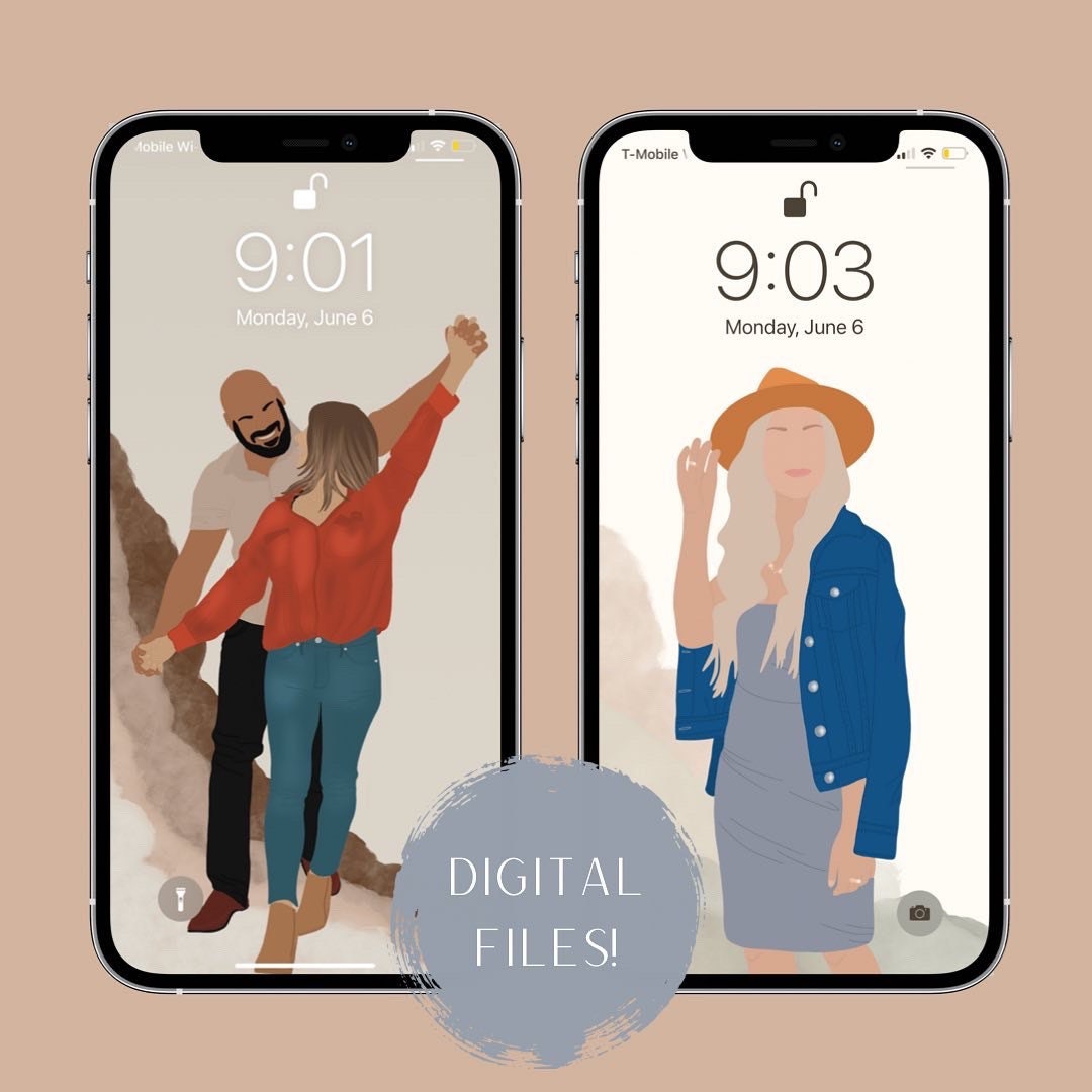 Custom iPhone Wallpaper Portrait Drawing Minimal Personalized ...