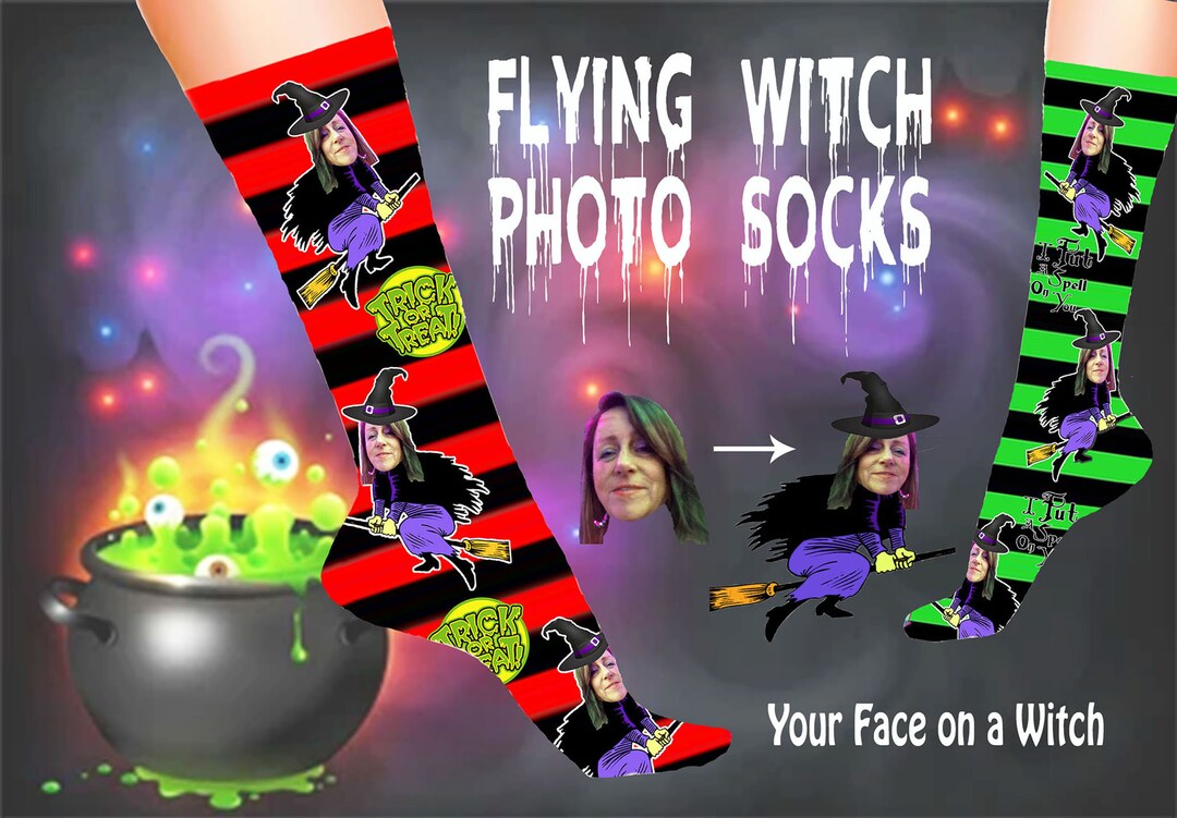 Witch Photo Socks | Trick or Treat Spell on You | Halloween Adult Kids ...