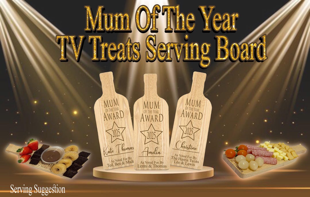 Mum of the Year TV Treat Platter Engraved Wooden | Serving Tray Award ...