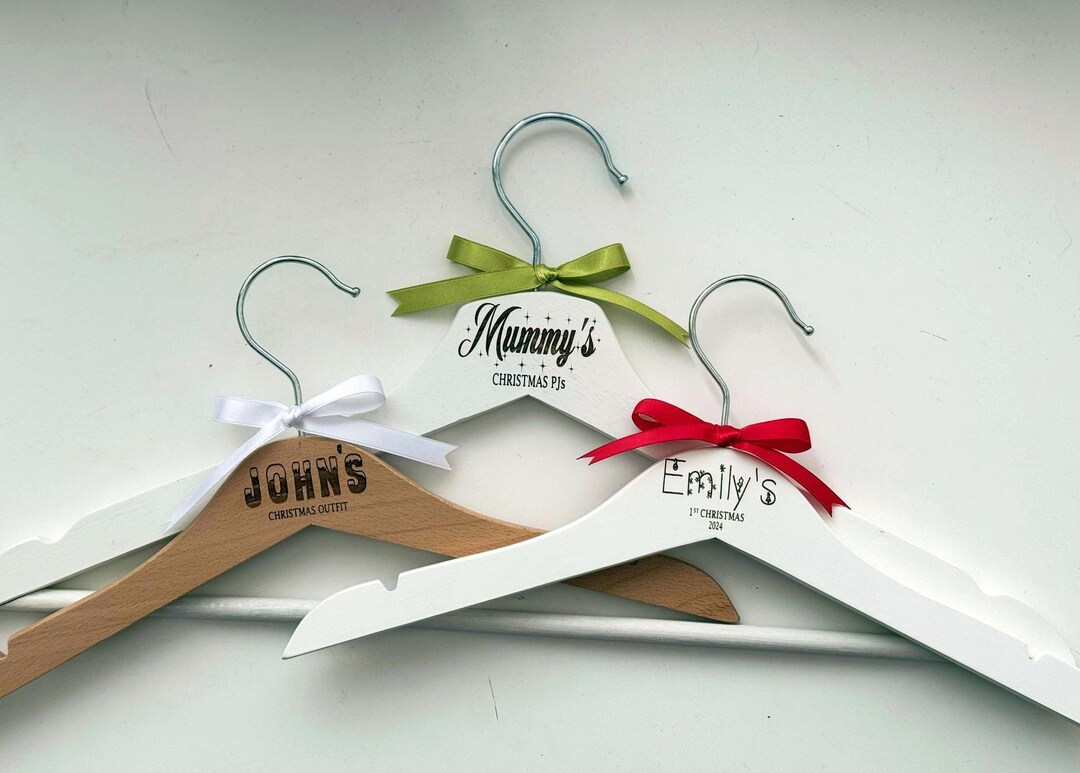 Wooden Christmas Coat Hangers Family Outfit Pjs Children & Adult ...