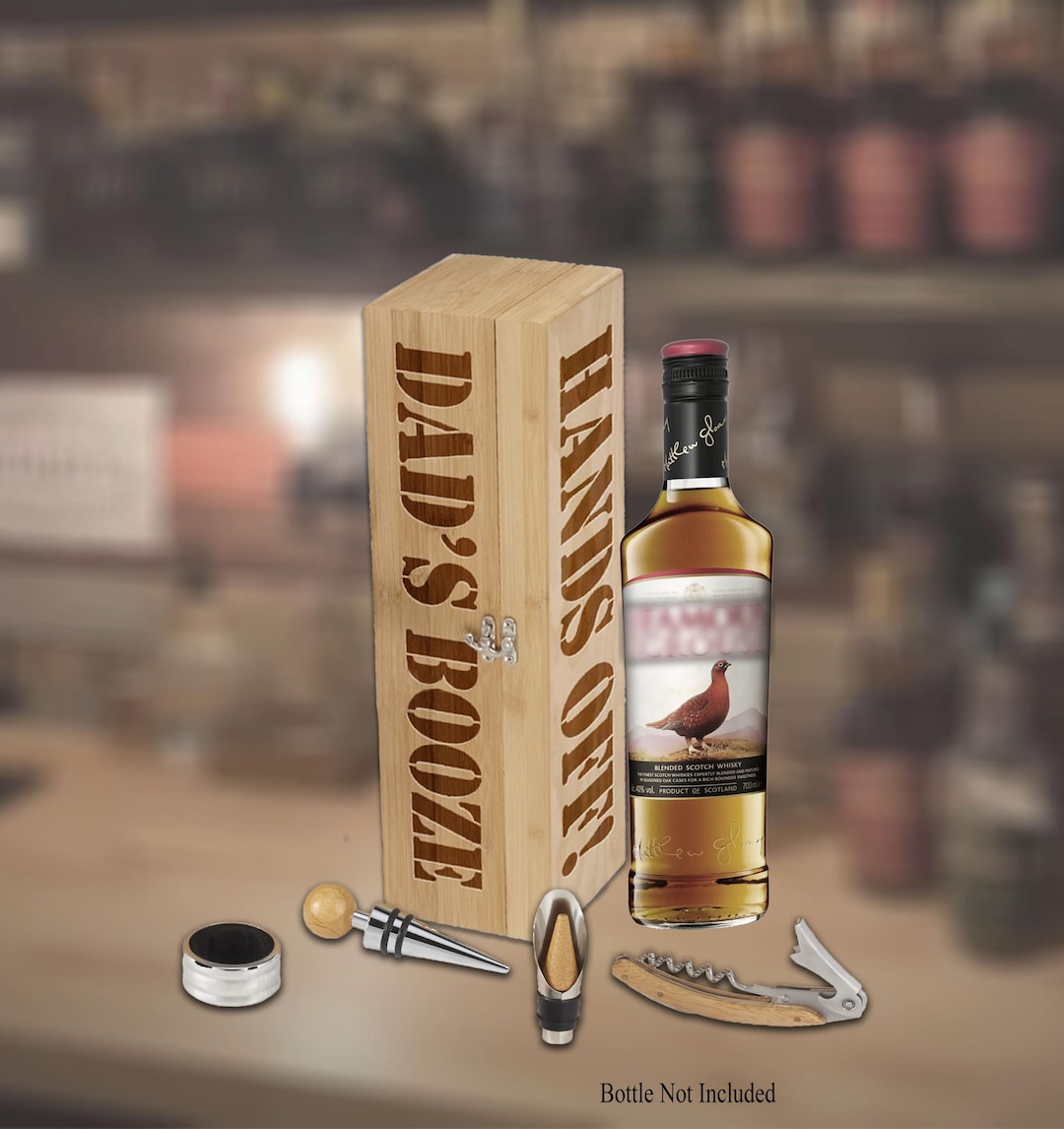 Hands Off! Dads Booze Presentation Box With Wine Accessories | Engraved ...