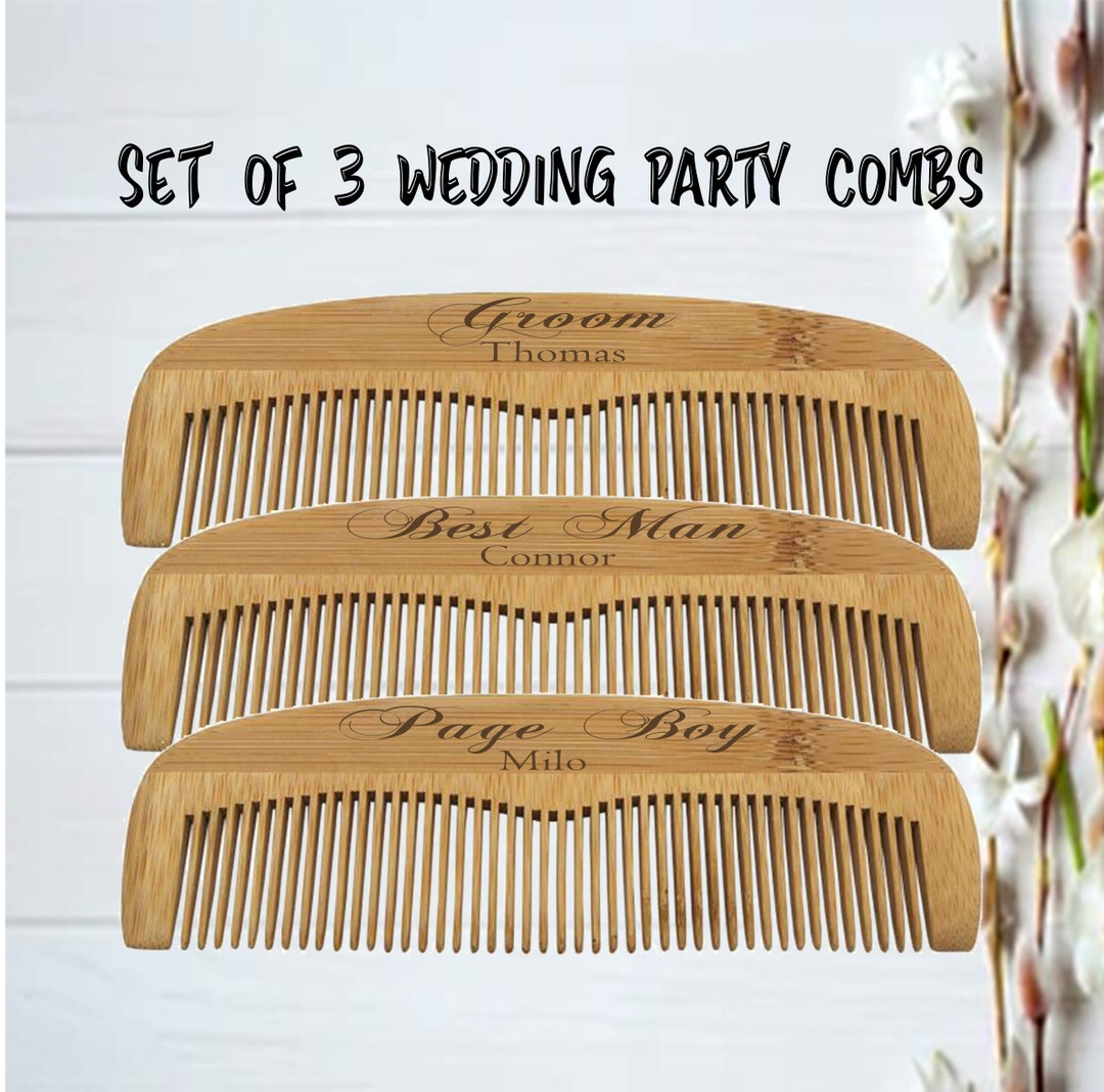 Personalised Comb Set of 3 or Single Bamboo Engraved | Wedding | Grooms ...