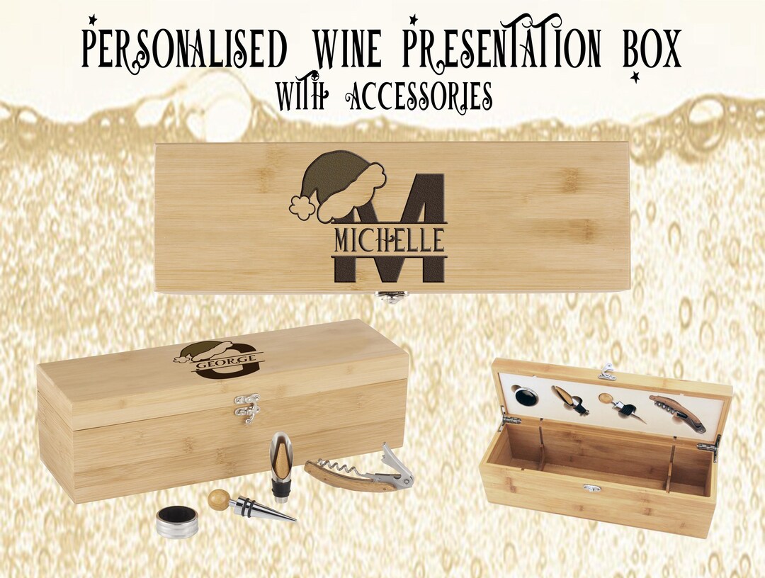 Christmas Personalised Wine Presentation Box With Accessories Engraved ...