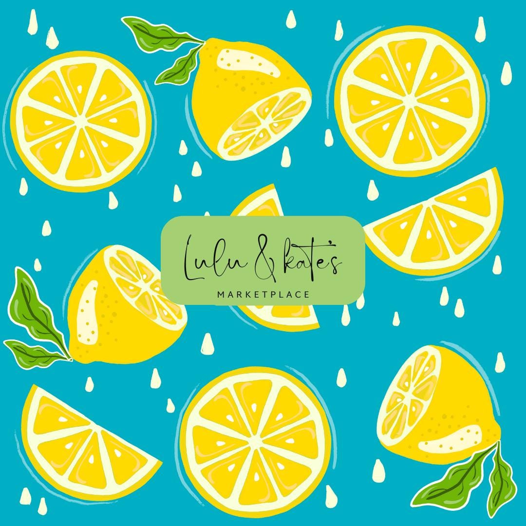 Lemonade Pattern, Summer Lemon Print, Teal Background (digital Download ...