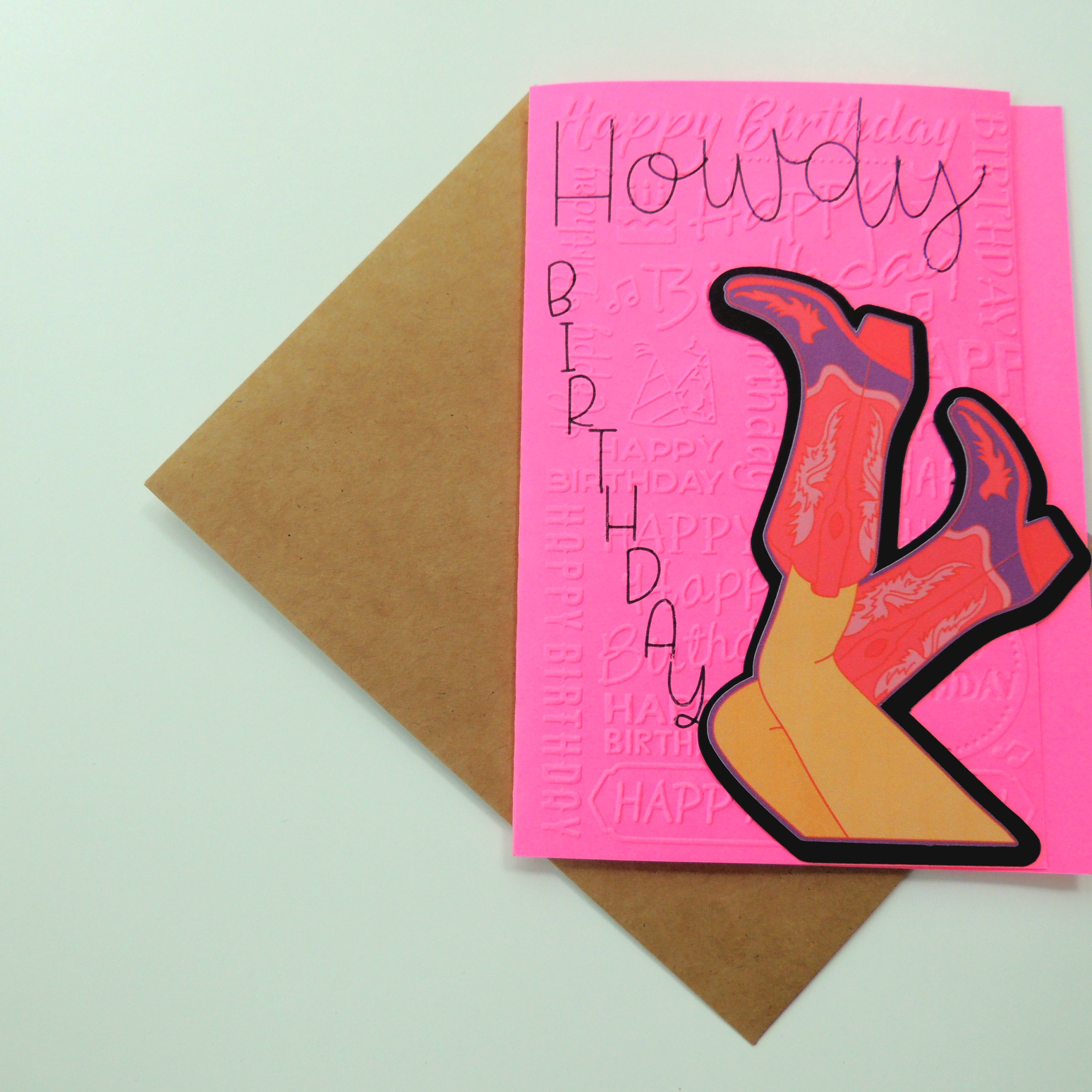 Howdy Birthday Pink Cowgirl Boot Textured Birthday Card - Etsy