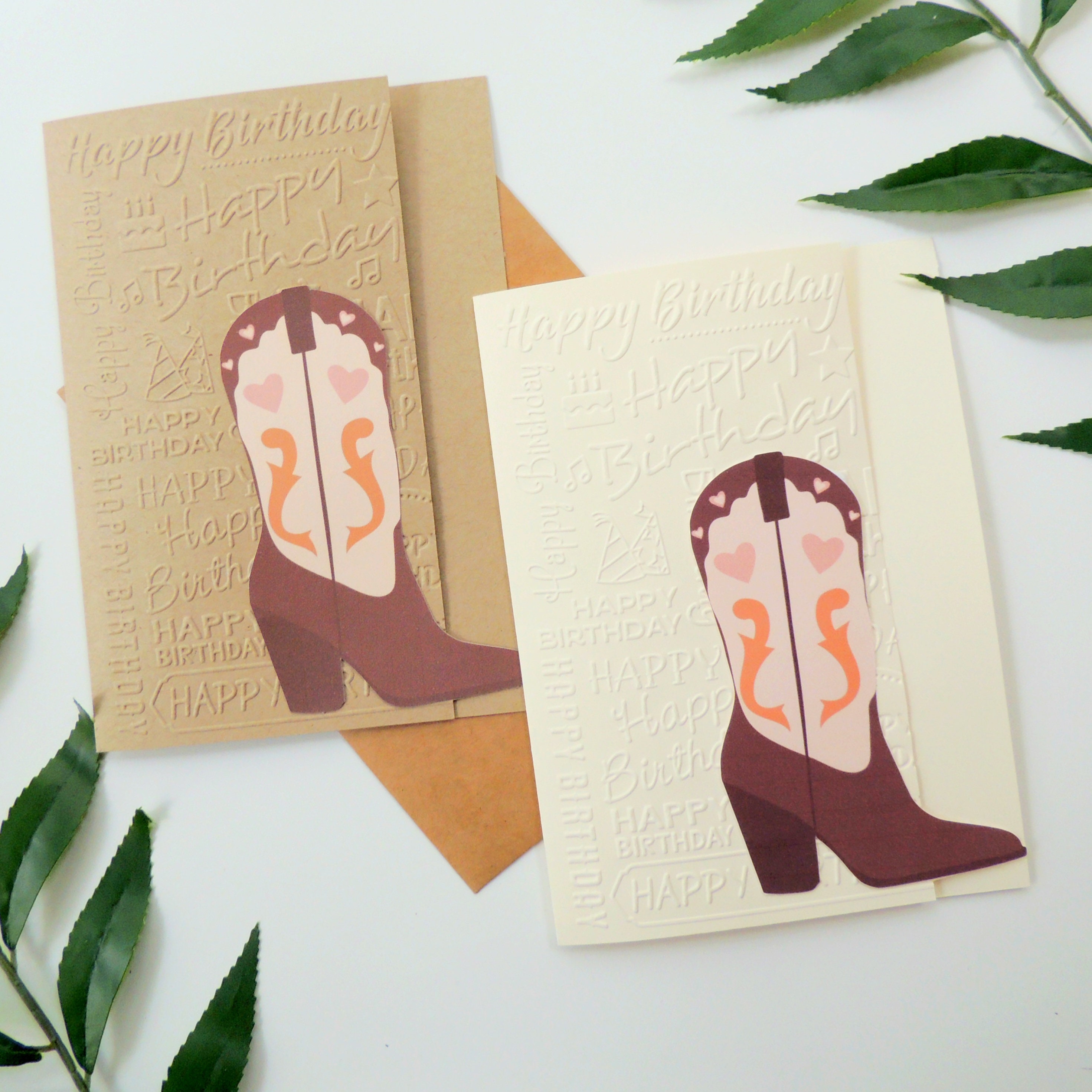 Neutral Cowgirl Boot Birthday Card Bundle Set of 4 - Etsy
