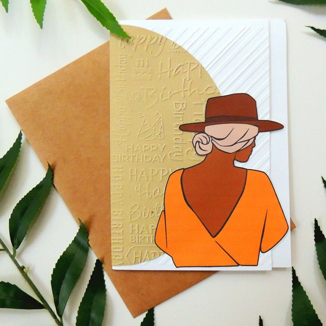 Bohemian Fedora Girl Textured Birthday Greeting Card - Etsy