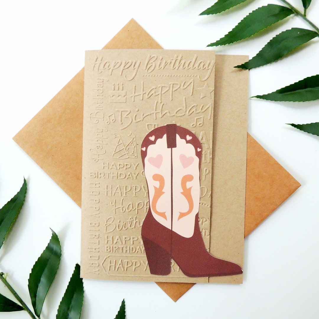 Brown Cowgirl Boot Birthday Card - Etsy