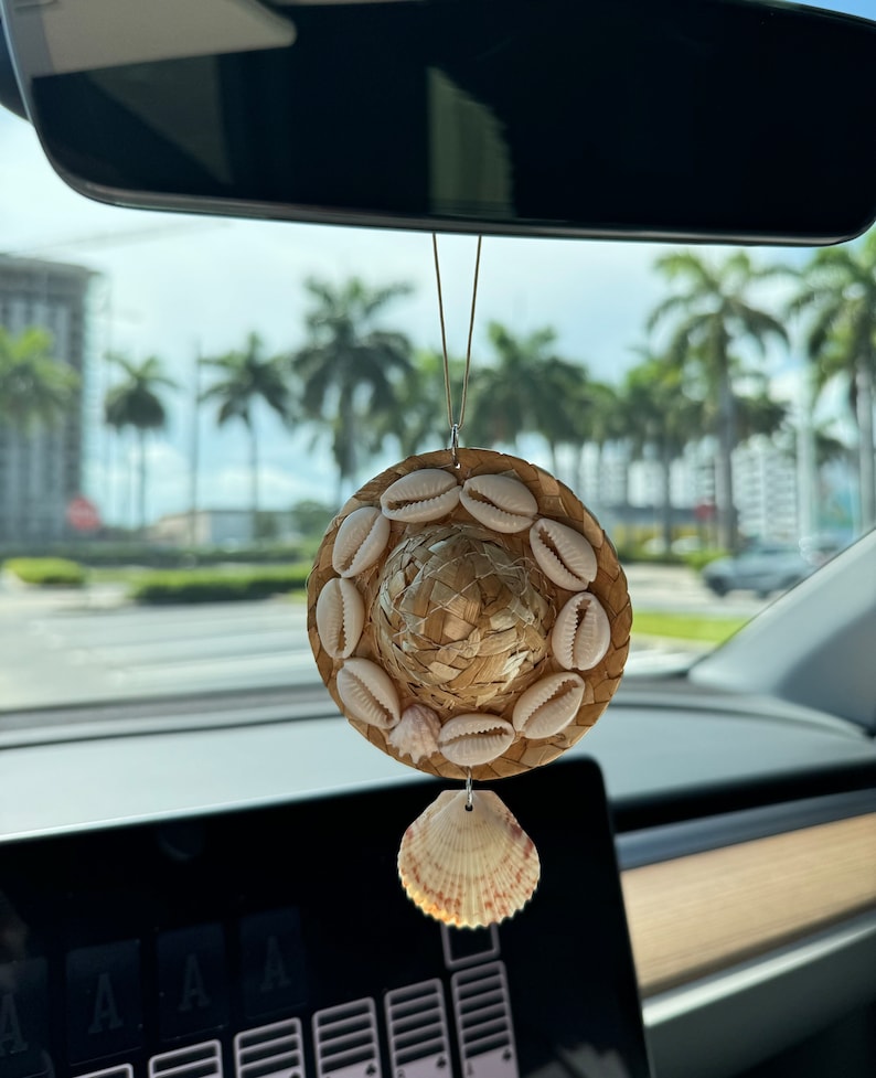 Cowrie Shell Hat Coastal Rear View Mirror Car Accessory Coastal Car ...