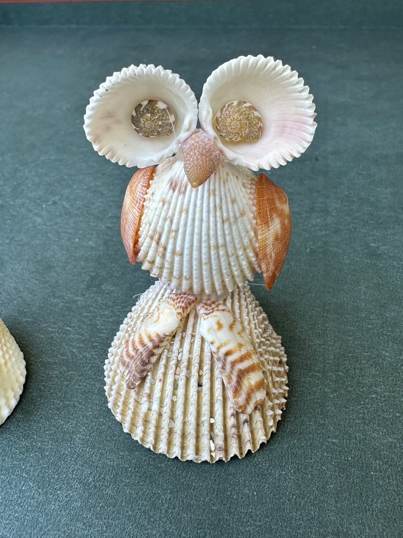 Sea Shells Owl Figurine Sculpture Birds Handcrafted 2 Pcs Gifts From ...