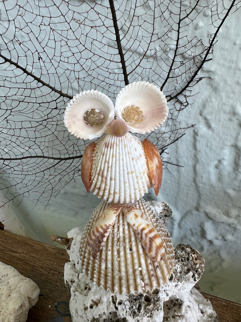 Sea Shells Owl Figurine Sculpture Birds Handcrafted 2 Pcs Gifts From ...