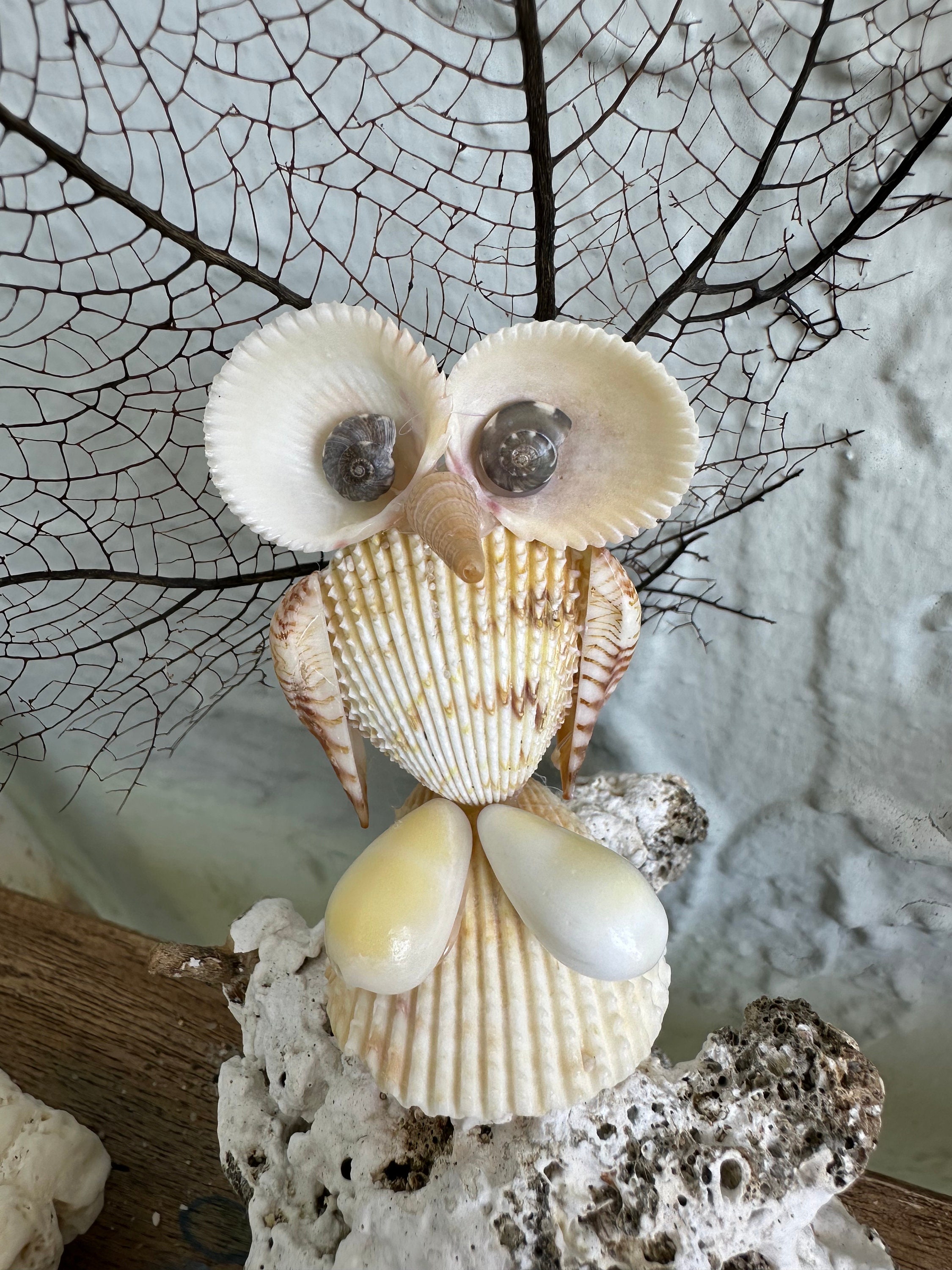 Sea Shells Owl Figurine Sculpture Birds Handcrafted 2 Pcs Gifts From ...