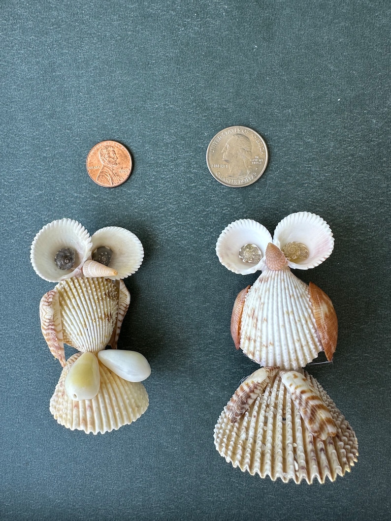 Sea Shells Owl Figurine Sculpture Birds Handcrafted 2 Pcs Gifts From ...