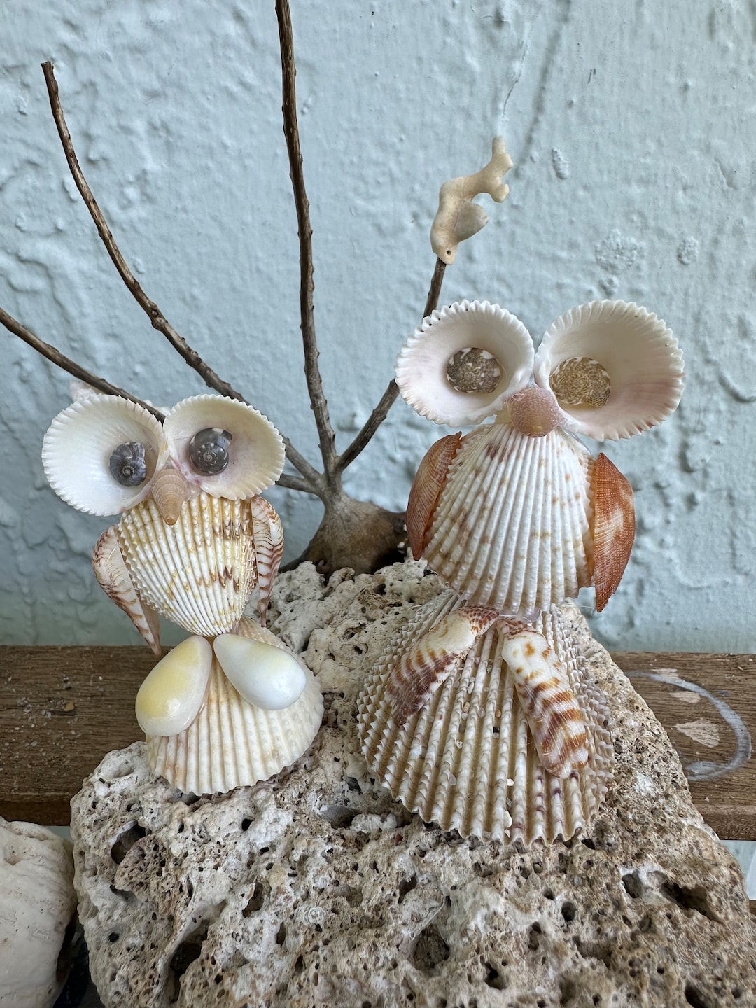 Handcrafted Sea Shells Owl Figurine - Coastal Home Decor - Sculpture ...