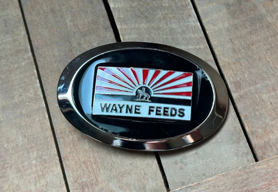 Vintage Wayne Feeds Enameled Belt Buckle - Gem