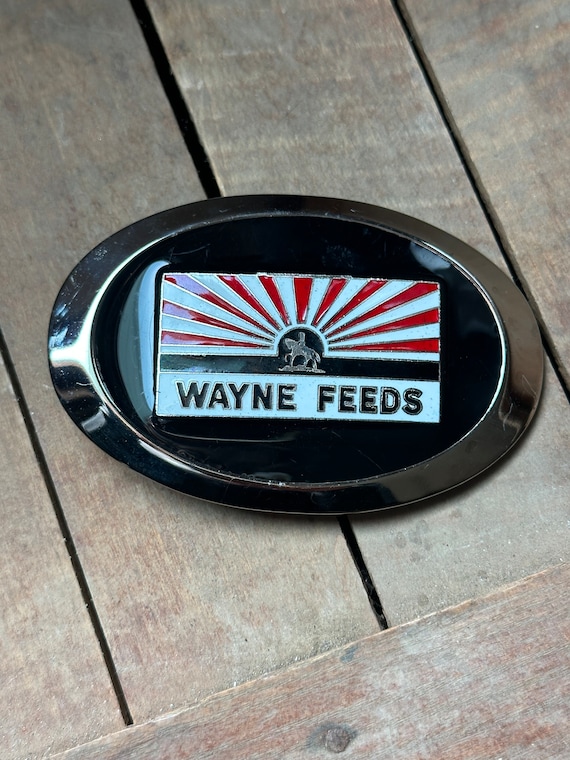Vintage Wayne Feeds Enameled Belt Buckle - Gem