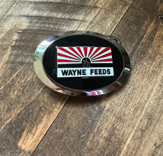 Vintage Wayne Feeds Enameled Belt Buckle - Gem
