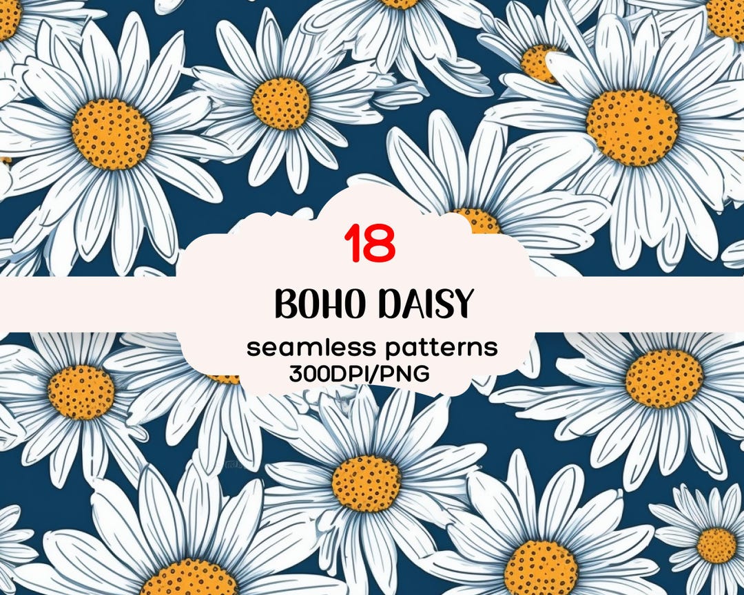 Daisy Boho Seamless Background Patterns, Floral Seamless Patterns ...