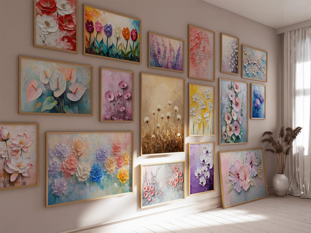 Textural Floral Wall Art Bundle, Set of 100, Floral Wall Art Bundle ...