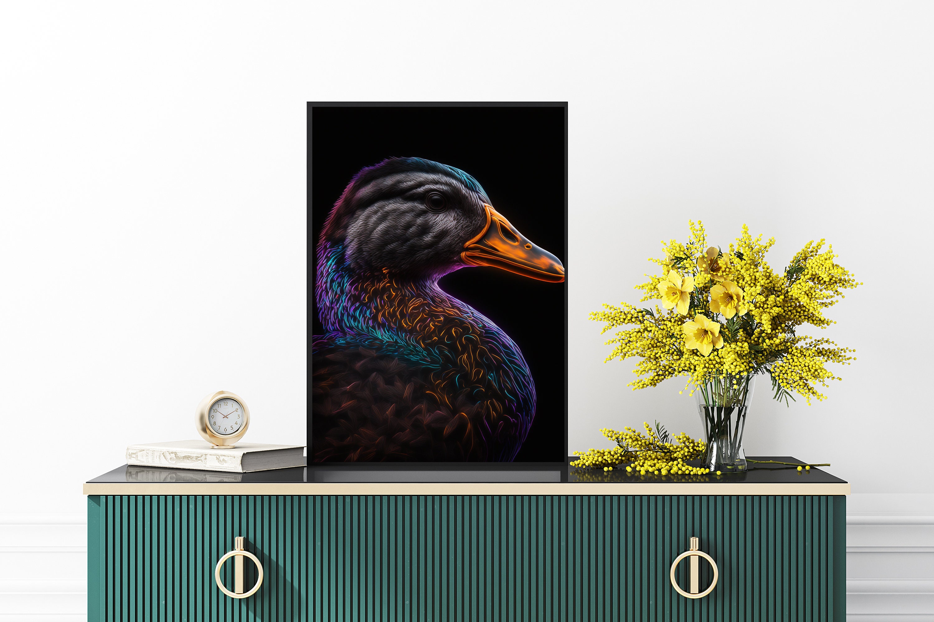 Neon Duck Printable Wall Art, Duck Wall Art, Animal Prints, Duck Wall ...