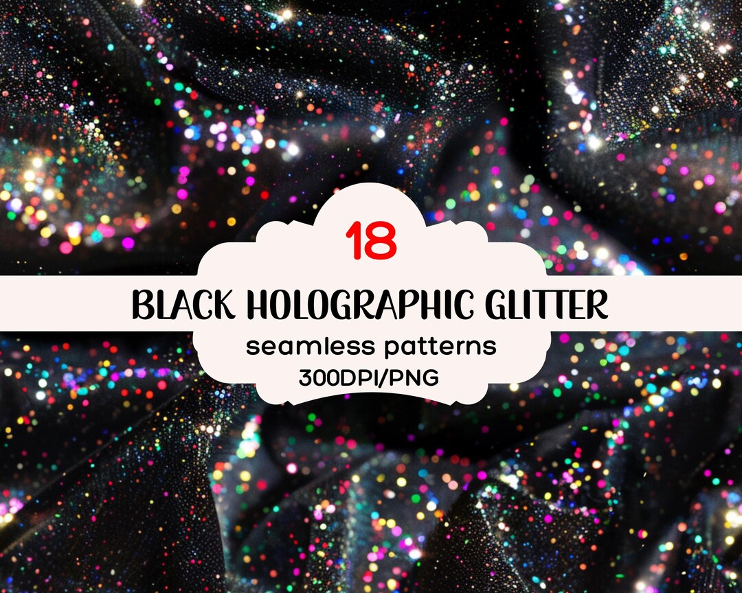 Black Holographic Glitter Seamless, Black Digital Paper, Seamless Black ...
