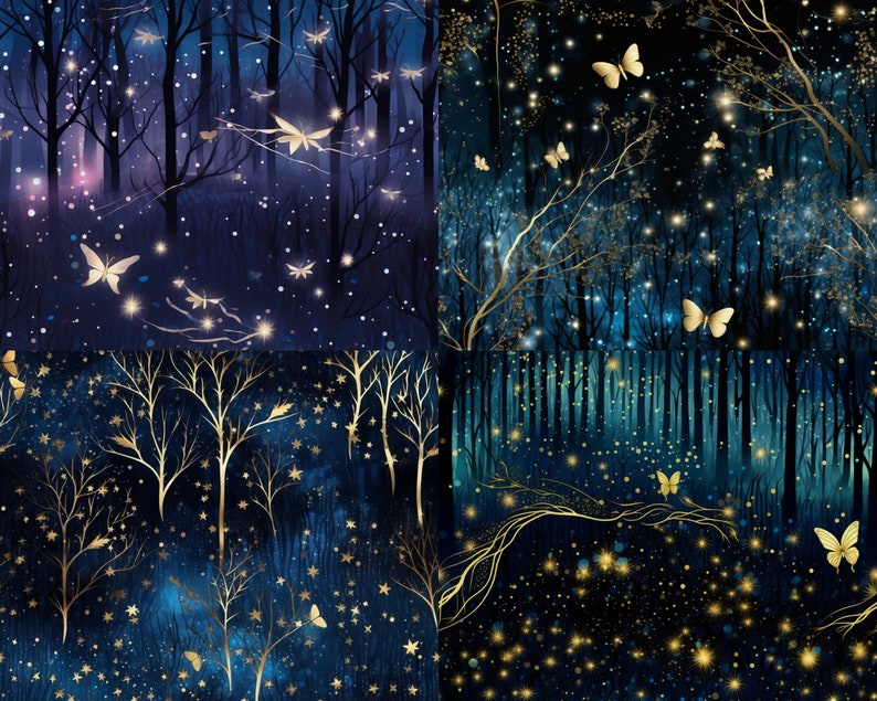 Twilight Forest Seamless Patterns, Magical Forest Repeating Pattern, Forest Texture Backgrounds ...