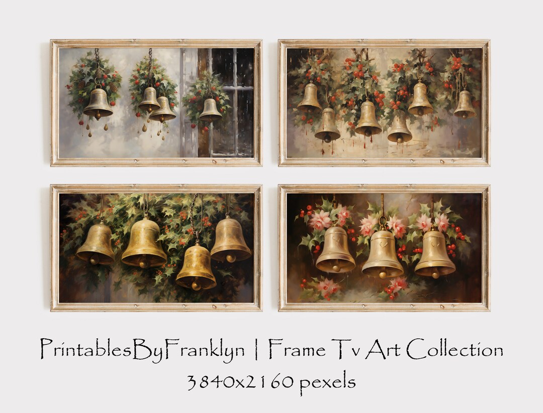 Jingle Bells Nostalgia Frame Tv Art Set of 4, Christmas Frame Tv Art ...
