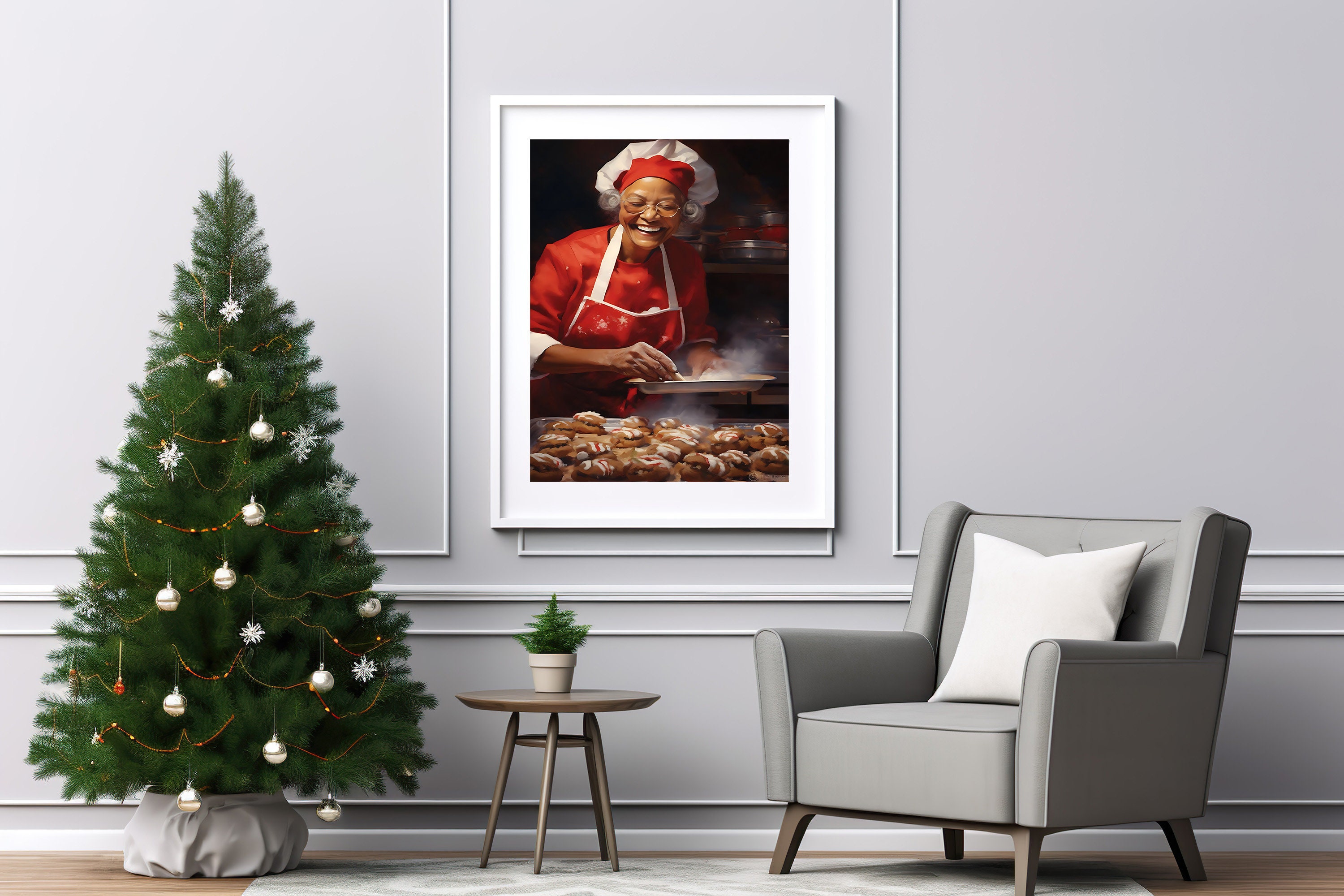 African American Mrs. Claus Baking Cookies Wall Art, Vintage Black Mrs ...