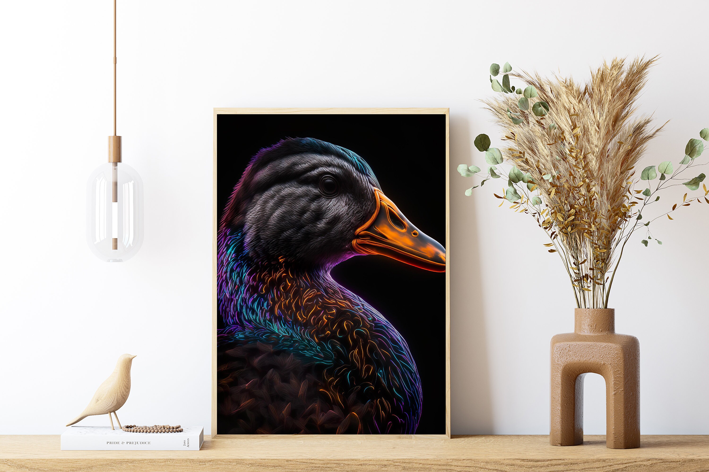 Neon Duck Printable Wall Art, Duck Wall Art, Animal Prints, Duck Wall ...