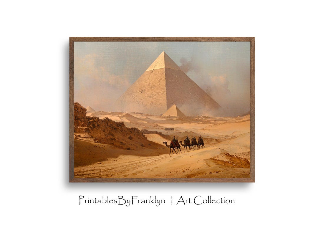 Ancient Egyptian Pyramid Landscape Wall Art, Desert Camel Caravan ...