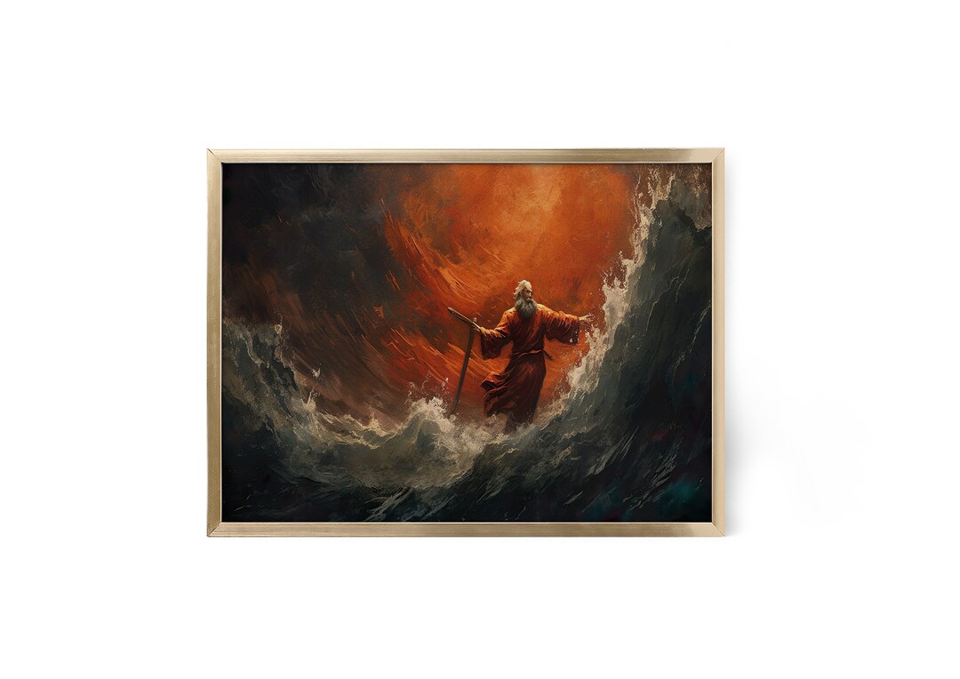 Moses Parting the Red Sea Wall Art, Moses Landscape Impasto Wall Art ...