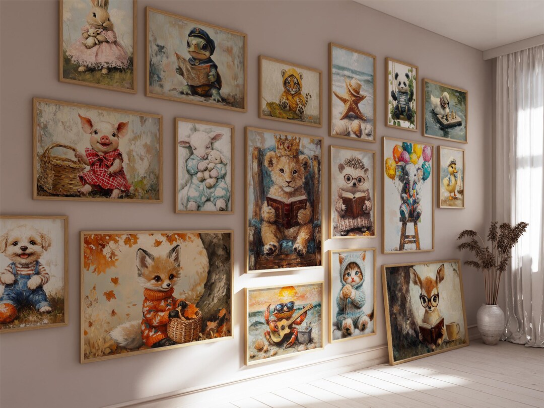 Animal Self Portraits Bundle, Set of 100, Nursery Wall Art, Kid's Room ...
