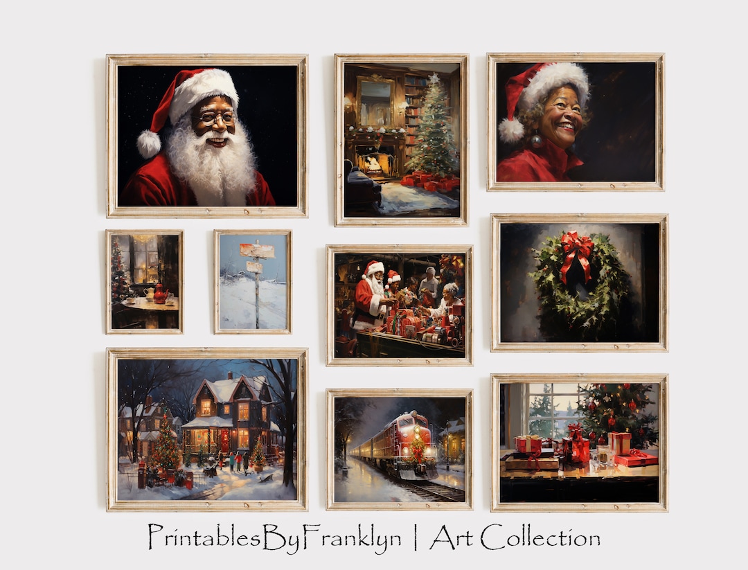 Black Santa Christmas Gallery Wall Art, Set of 10, African American ...
