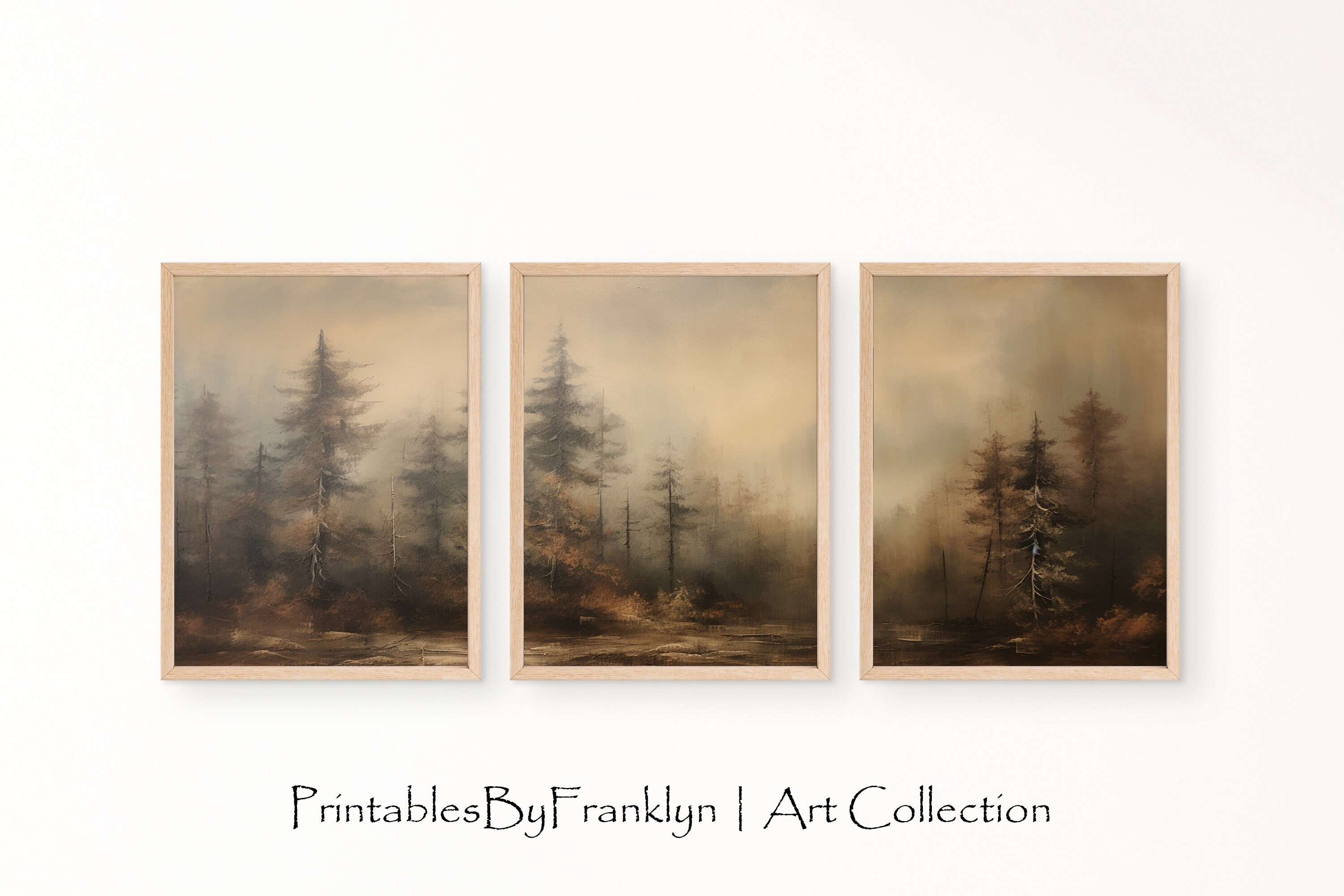 Vintage Foggy Forest Wall Art, Set of 3, Rustic Farmhouse Wall Art ...