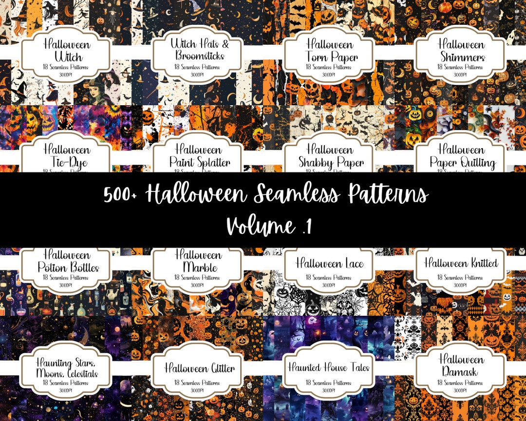 Halloween 500 Seamless Patterns Bundle, Halloween Seamless Textures ...