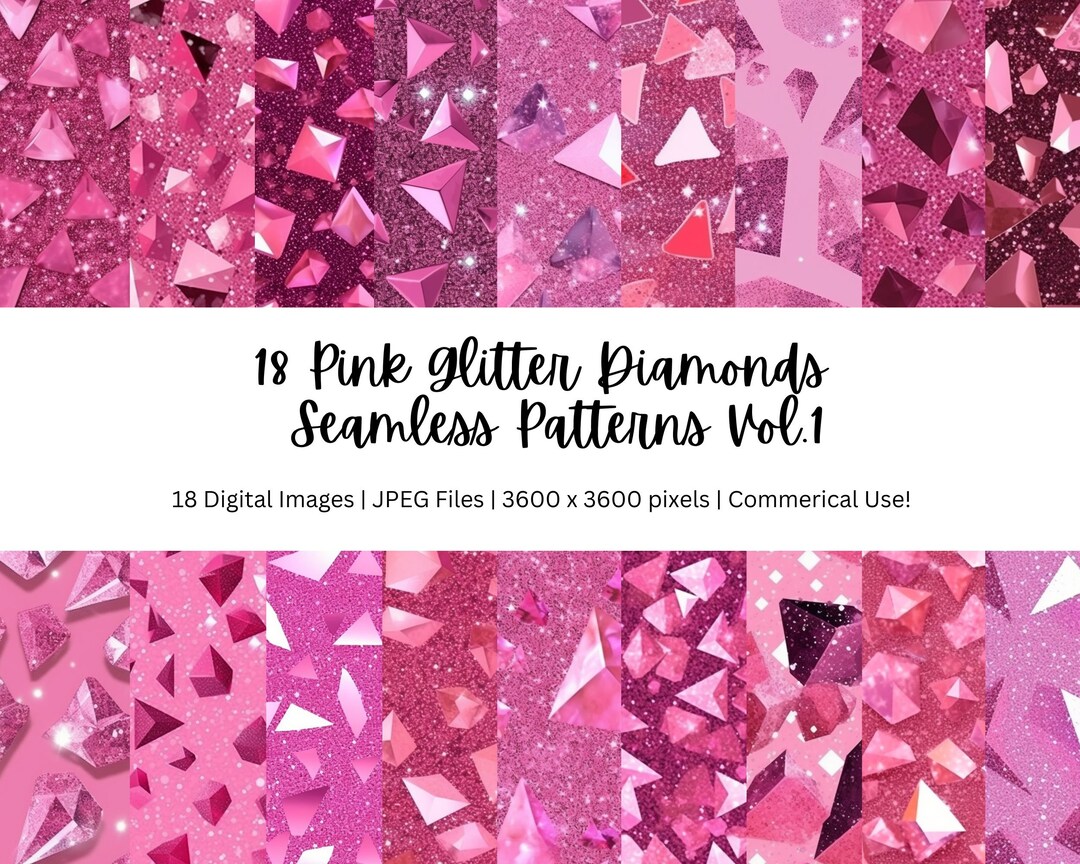 18 Pink Glitter Diamonds Seamless Pattern, Luxurious Pink Glitter Diamonds Repeating Pattern ...