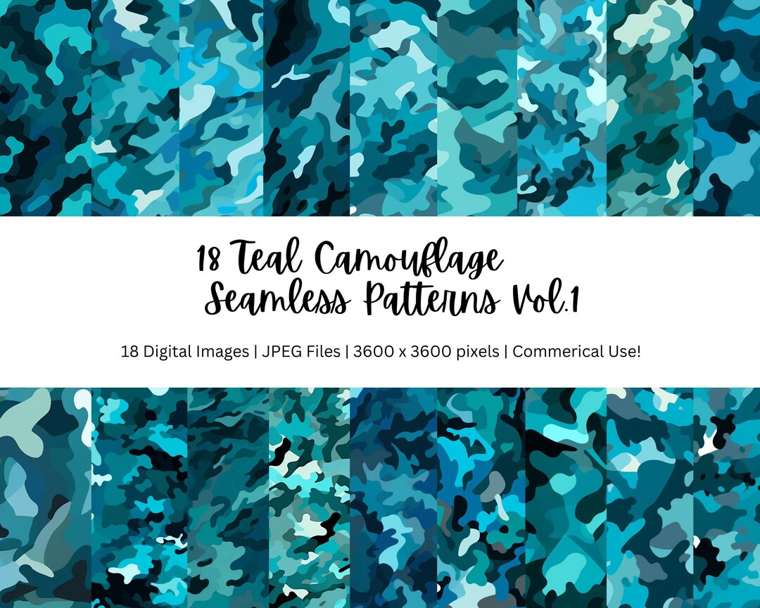 Teal Camouflage Seamless Pattern, Teal Camouflage Repeating Pattern ...