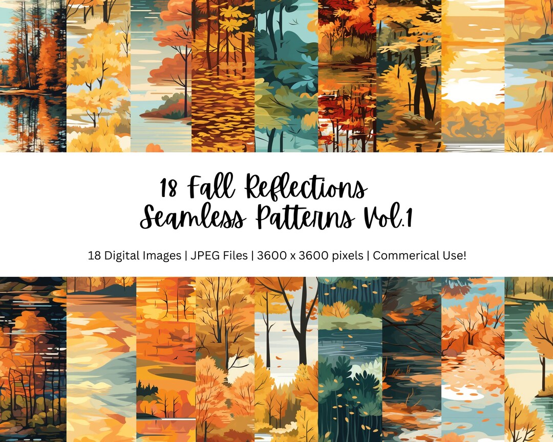 Fall Reflection Seamless Backgrounds Patterns, Autumn Textures, Fall ...