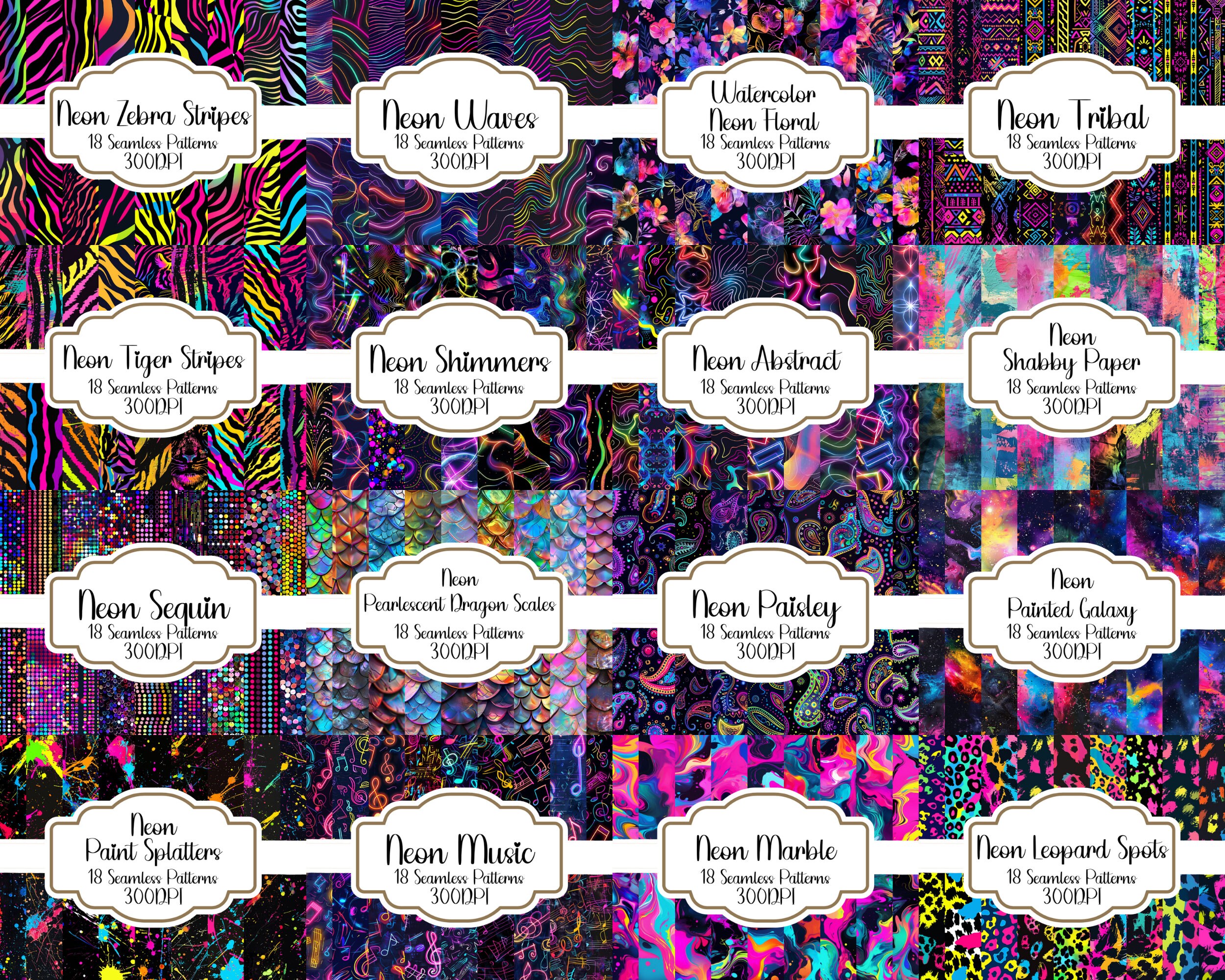 Neon 500 Seamless Patterns Bundle, Neon Seamless Textures, Neon ...