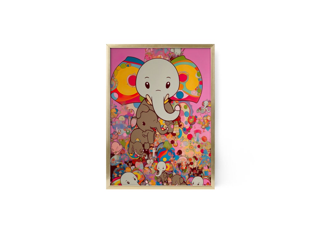 Elephant Superflat Wall Art, Japanese Manga Elephant Wall Art ...