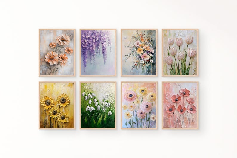 Textural Floral Wall Art Bundle, Set of 100, Floral Wall Art Bundle ...