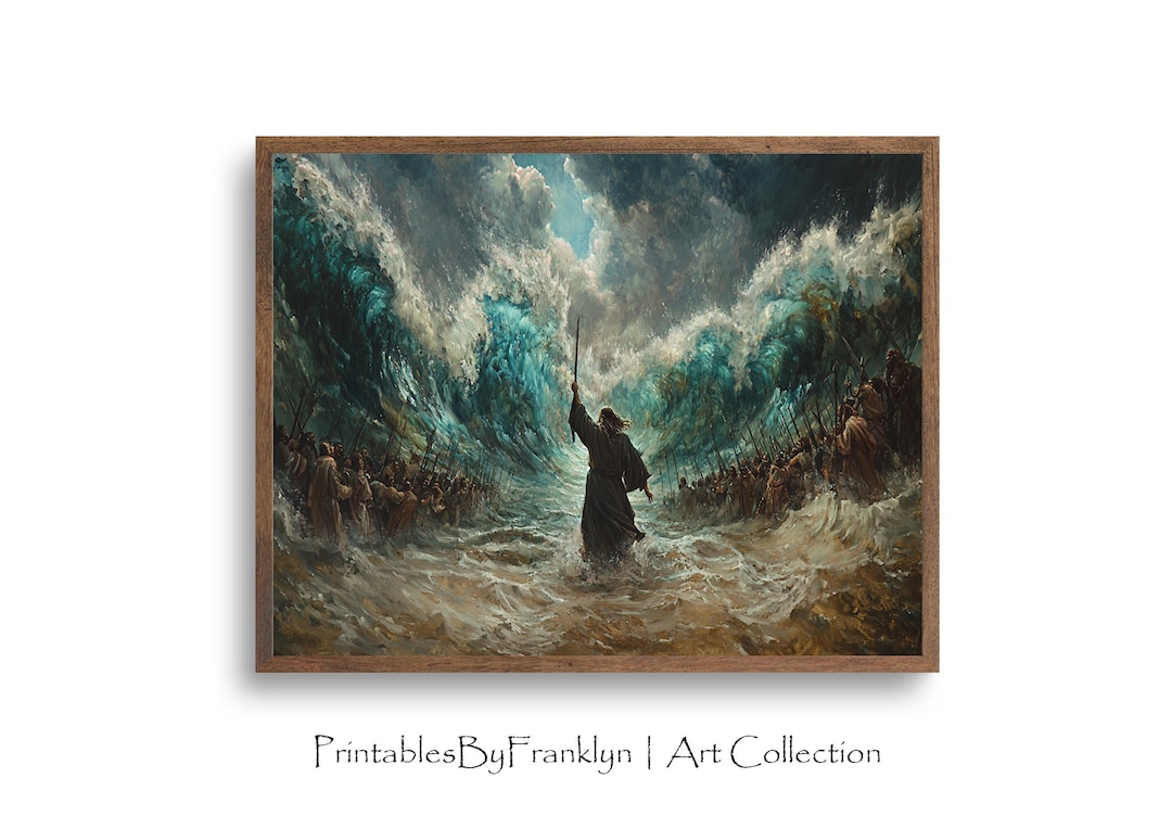 Moses Parting the Red Sea Painting Wall Art, Prophet Moses Wall Art ...