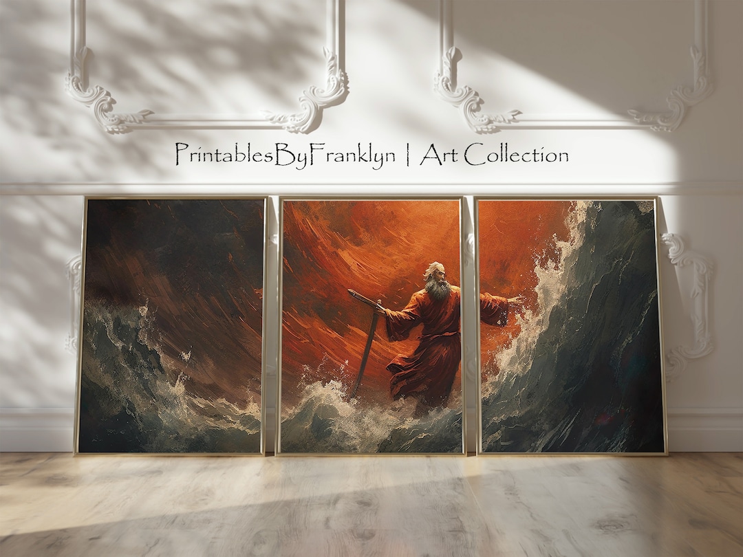 Moses Parting the Red Sea, Set of 3, Printable Christian Wall Art ...