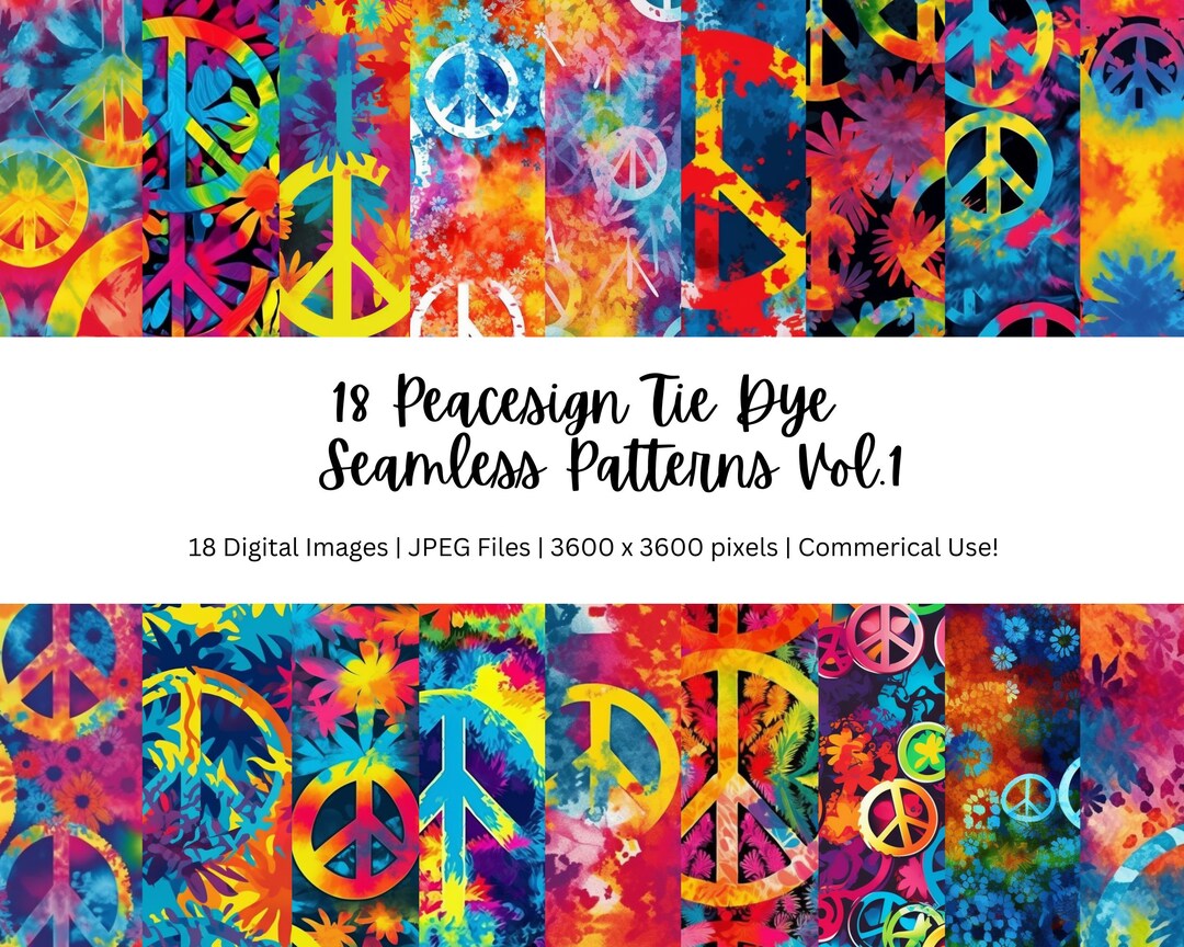 18 Peace-sign Tie Dye Seamless Pattern, Luxurious Peace-sign Tie Dye ...